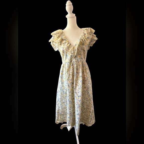o.p.t | Dresses | Chic Ruffle Midi Dress In Cream And Blue | Poshmark